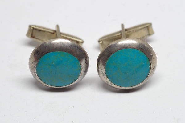 Mexican Silver and Turquoise Round Cufflinks – Put This On